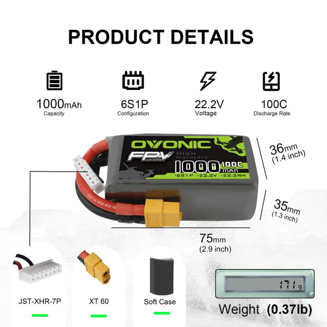 Ovonic 6S Lipo Battery 6000mAh 6S1P 100C 22.2V Long Range Lipo Battery ...